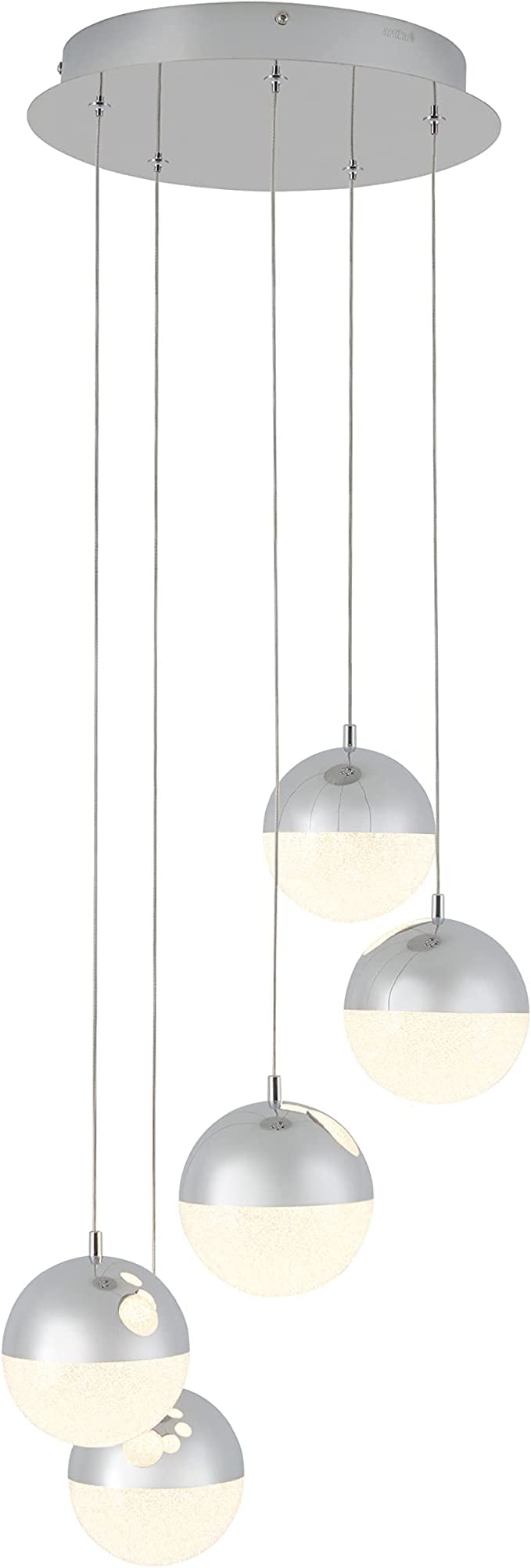 Artika Sparkle Five 5 Light Spiral Pendant Light Fixture Chrome Finish ...