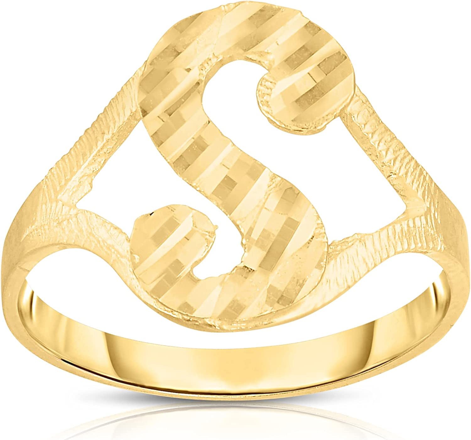 Floreo 10k Yellow Gold Cursive Initial Ring Letters A-Z Sizes 4-9 for ...