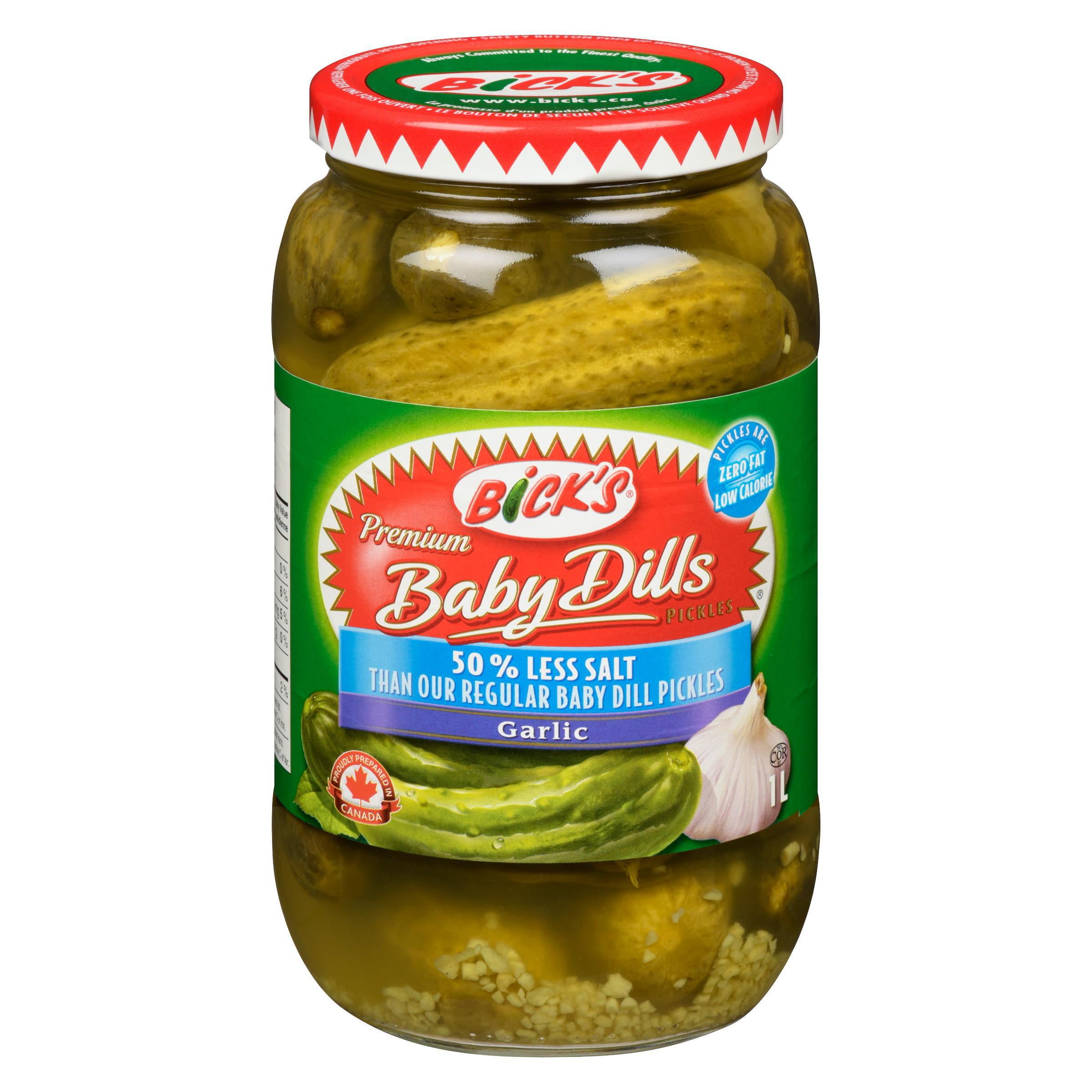 Bick’s® 50% Less Salt Garlic Baby Dills Pickles, 1 L - Walmart.ca