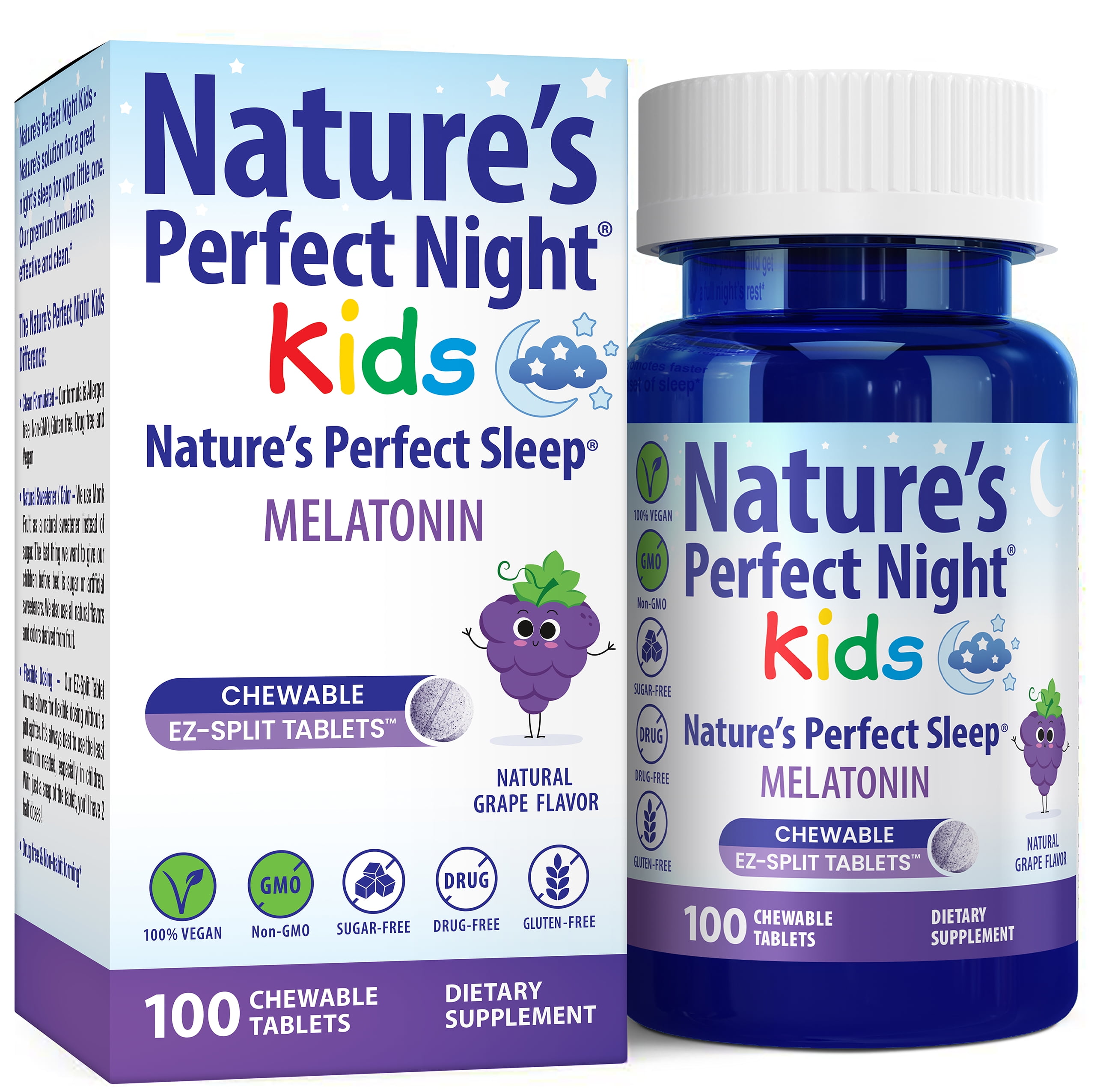 Nature’s Perfect Night Kids, Melatonin 1mg Supplement, 100 Chewable ...