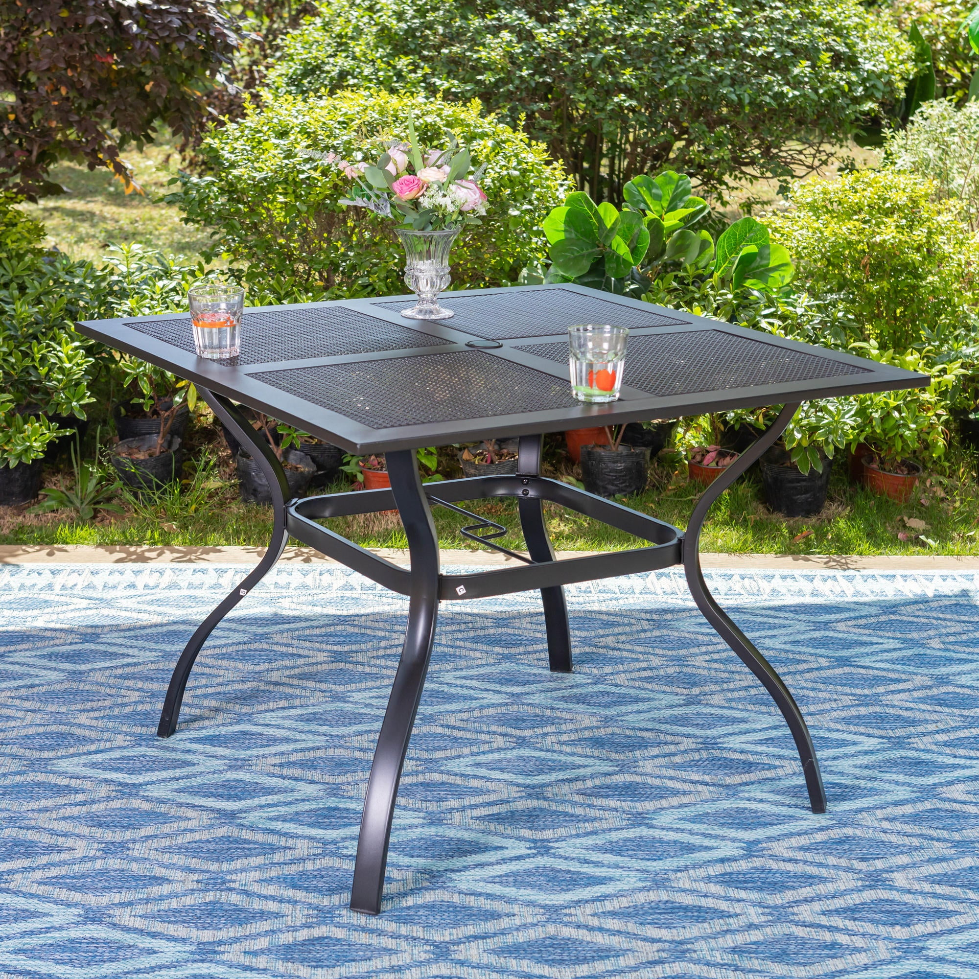 Sophia & William 37" x 37" Outdoor Square Dining Table Black Steel ...