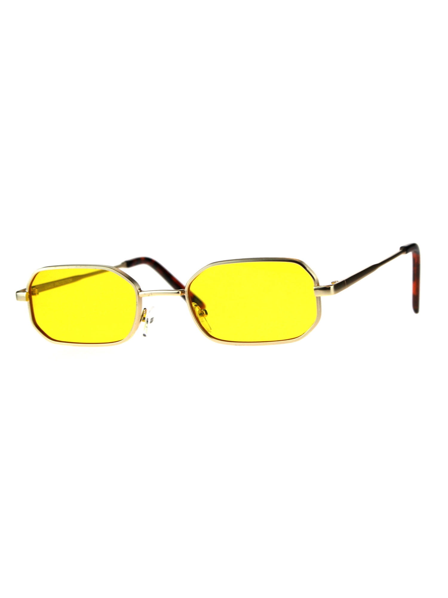 Mens Pop Color Lens Pimp Narrow Rectangular Metal Rim Sunglasses Gold ...