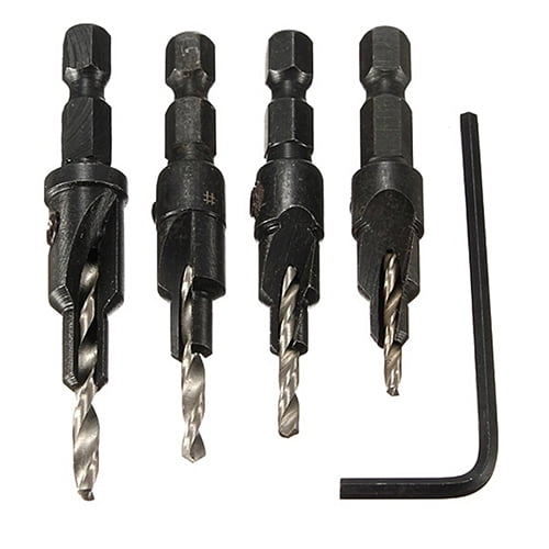 4-Piece HSS Countersink Drill Bit Set with Quick Change Hex Shank for ...