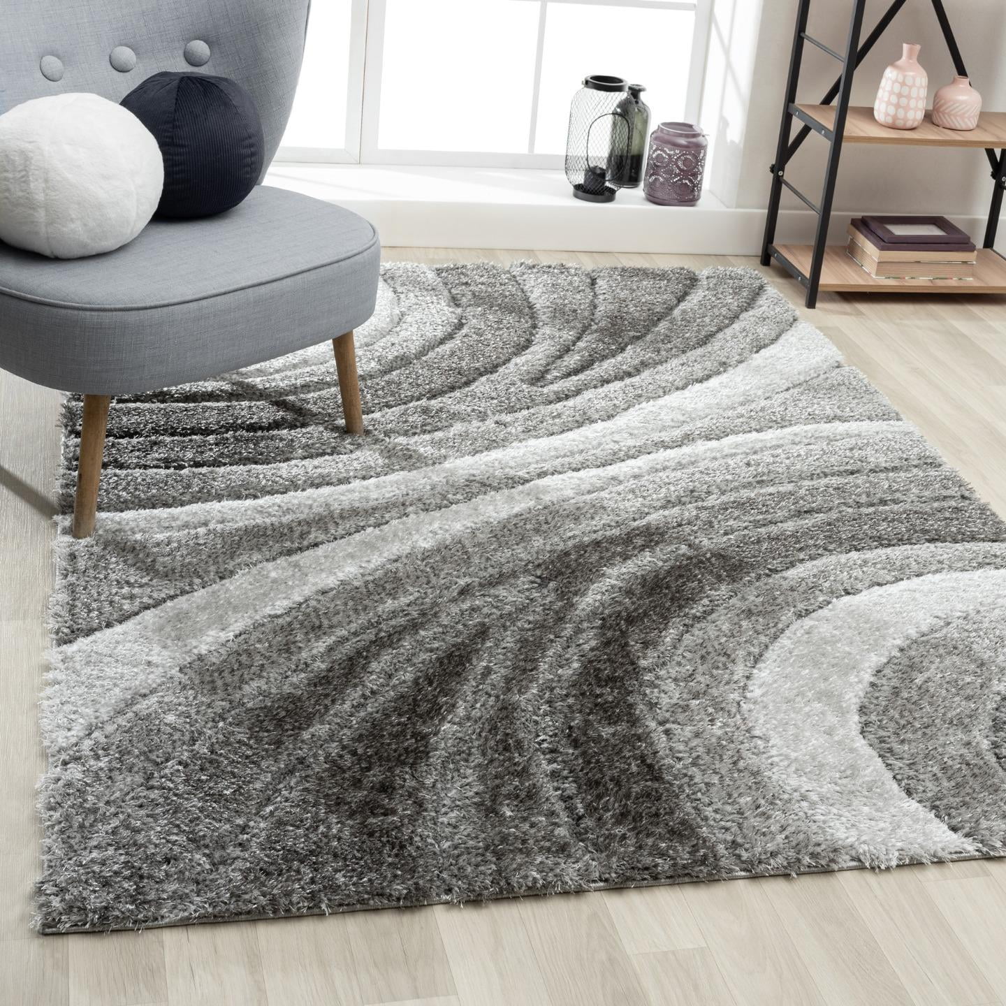 Luxe Weavers Modern Shag Geometric Gray 5x7 Area Rug, Indoor Carpet ...