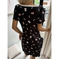 Black Ribbed Short Sleeve Nightgown With Lace Trim, Bear & Bow Print ...