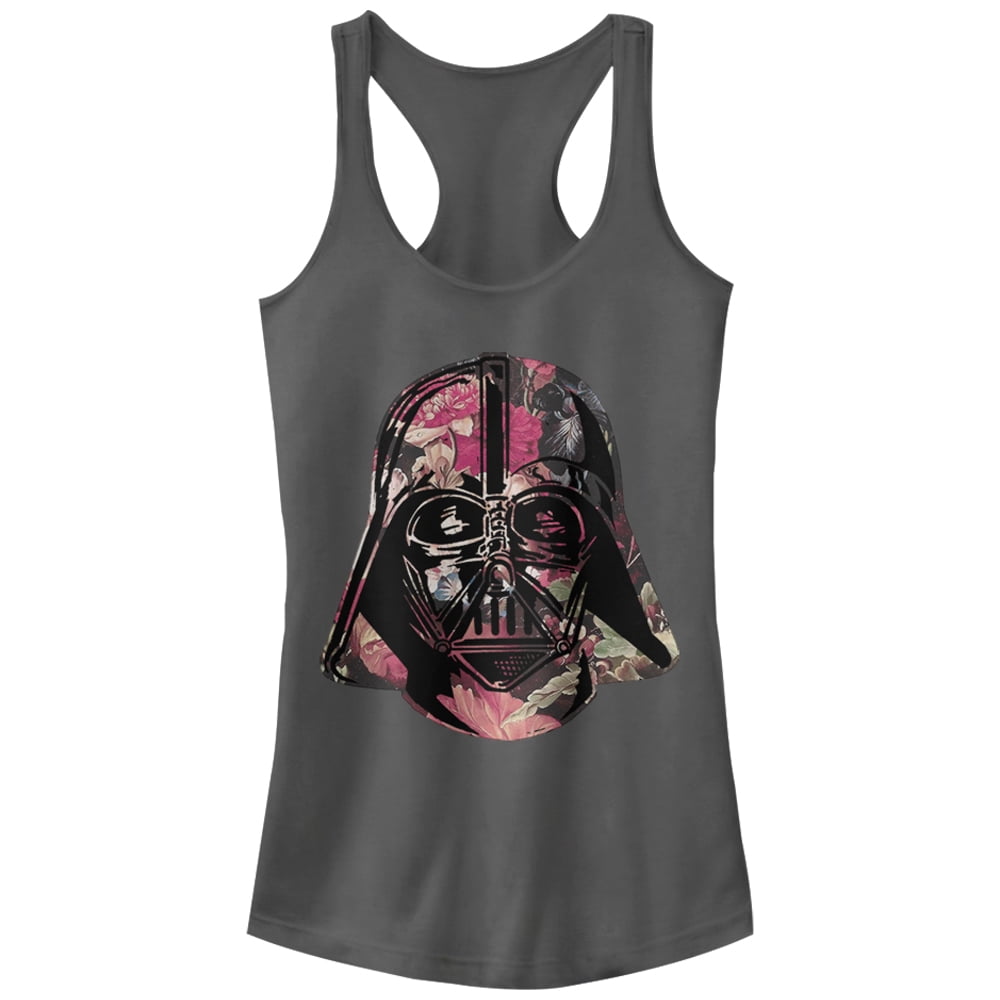Junior's Star Wars Floral Print Vader Racerback Tank Top Charcoal ...