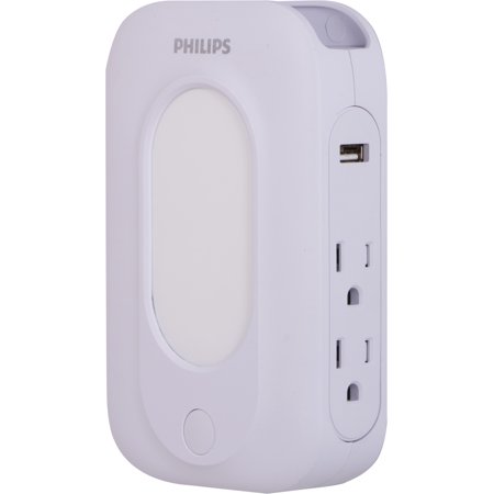 Philips 4-Outlet 2-USB Power Adapter, Surge Protection, SPP6241WC/37 ...
