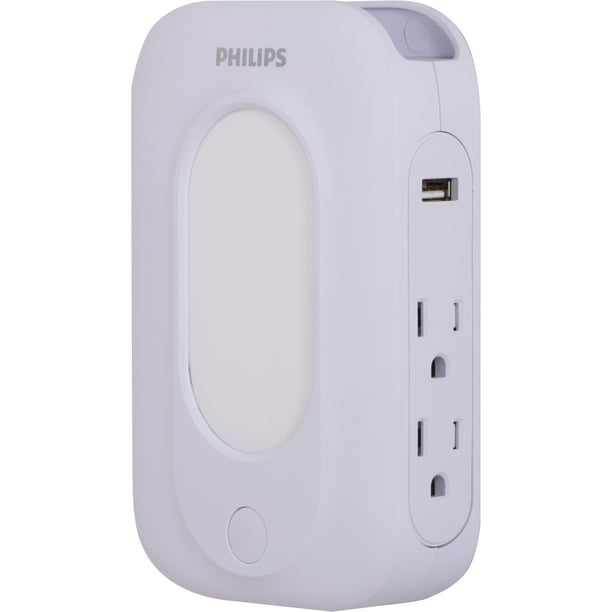 Philips 4-Outlet 2-USB Power Adapter, Surge Protection, SPP6241WC/37 ...