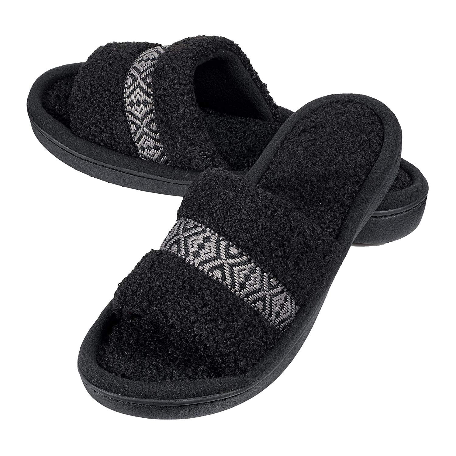 Roxoni Women Open Toe Terry Slippers Black - Walmart.com
