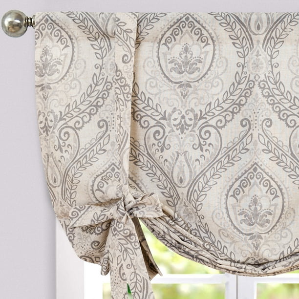 CURTAINKING 54 inch Tie Up Valance Damask Linen Valance for Kitchen ...