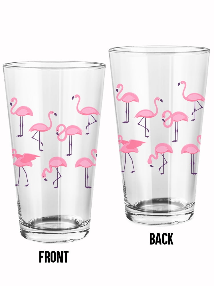 Pink Flamingos. Pint Glass -Spideals Designs, 16 oz Transparent Glass ...
