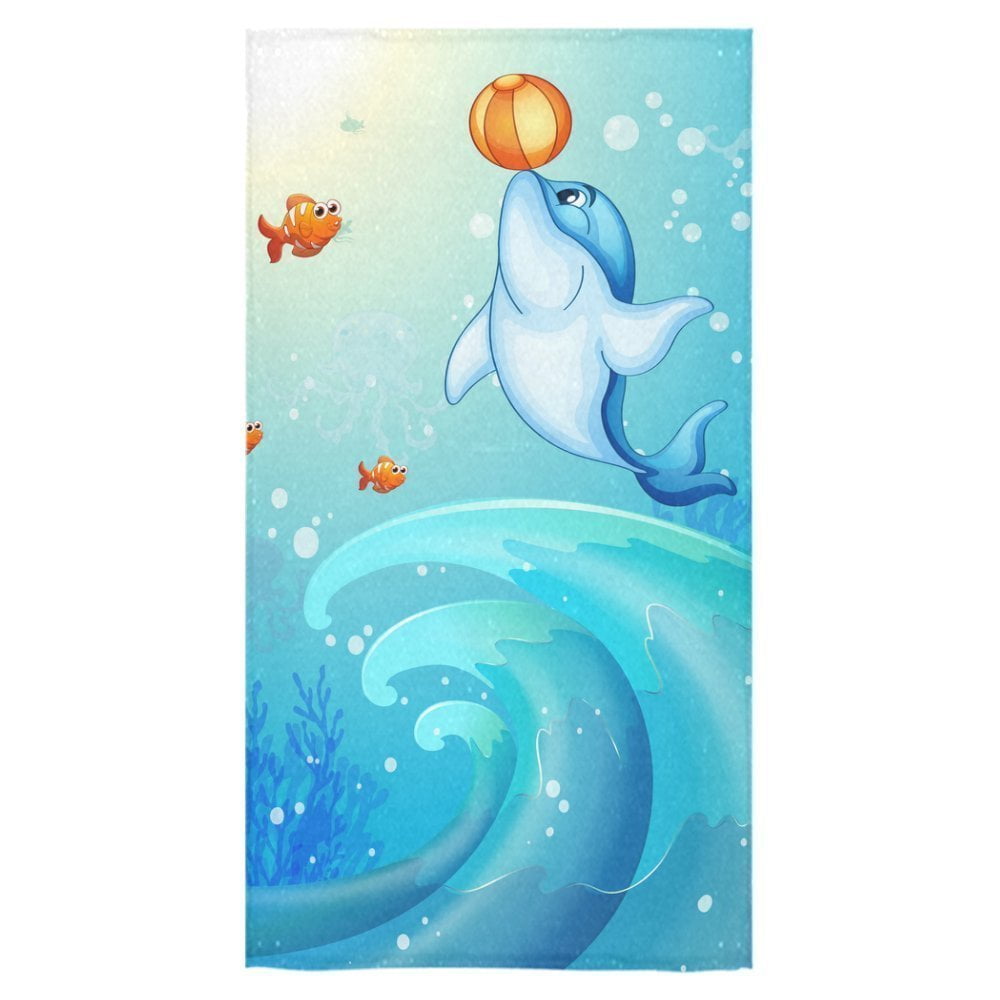 ZKGK Cute Dolphin Wave Bath Towel Beach Towel Bathroom Body Travel ...