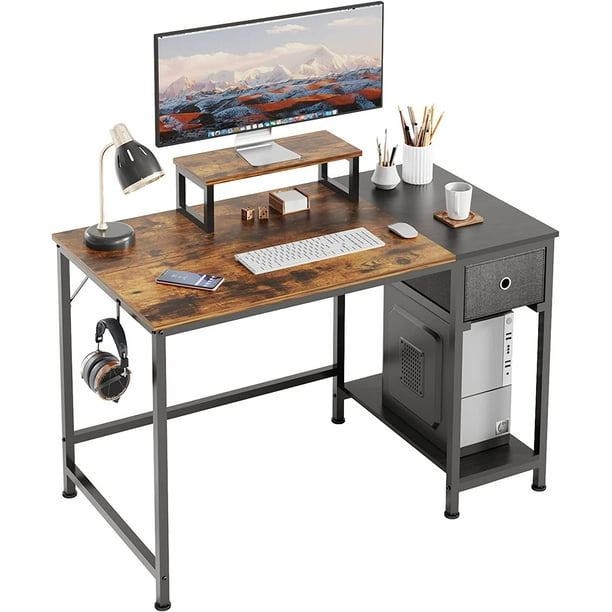 39'' Computer Desk with Drawers & Monitor Shelf - Spacious Workstation ...
