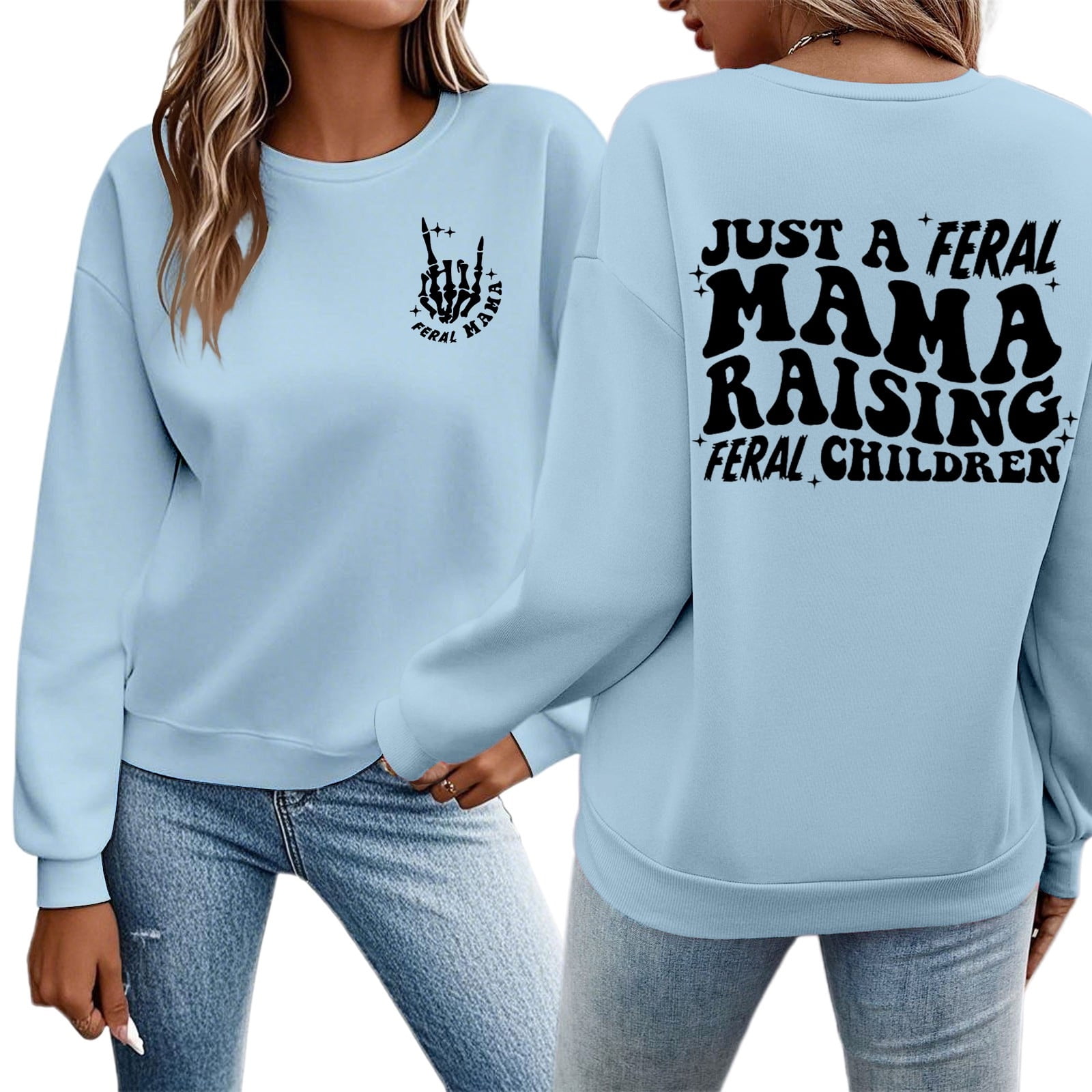 DuoJiaJ Women's Fashion Casual Print Crewneck Long Sleeve Drop Shoulder ...