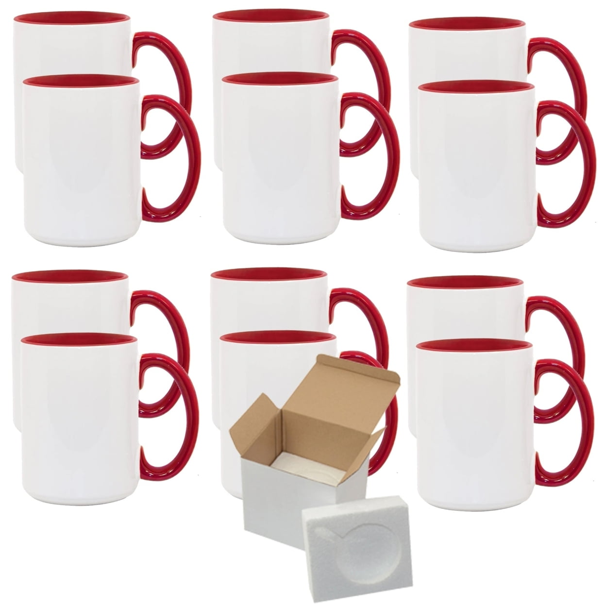 Mugsie 12 Pcs 15OZ El Grande Red Inside & Handle Sublimation Mugs With ...
