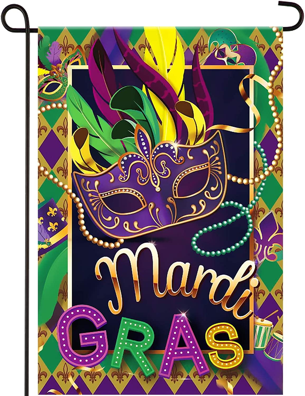 Sonernt Mardi Gras Garden Flag Decoration Double Sided Mask Beads ...