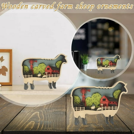 Farm Animals Cattle Sheep Pig Wooden Desktop Handicraft Ornaments ...