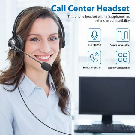 Call Center Headset With Microphone Telephone Adjustable Volume ...