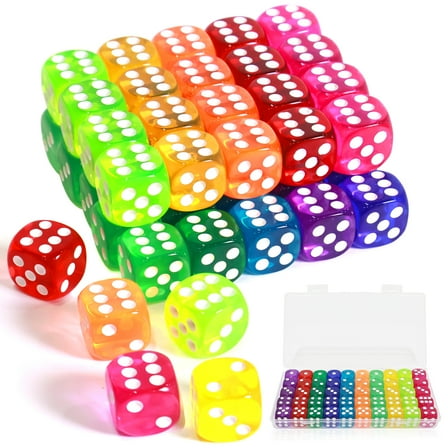ZHUYING 100 Pieces 6 Sided Dice, 14mm Acrylic Colored Dice for ...