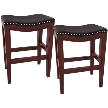 Linon Salene 25" Backless Counter Stools, Set of 2, Espresso with Black ...