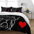 4 Piece Duvet Cover Set Queen, French Bulldog Red Love Heart on Black ...