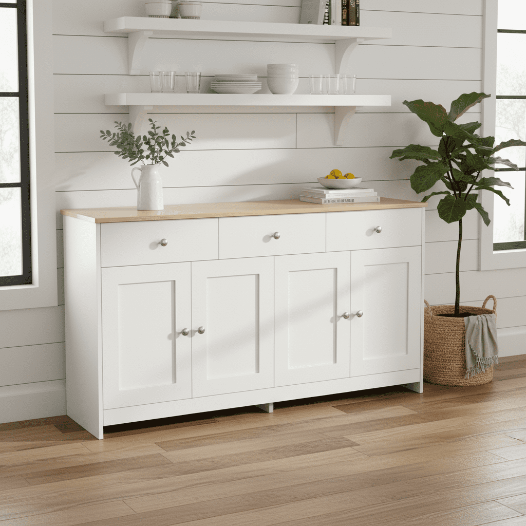 Click here for Homy Casa White Wood Grain 4-Door 3-Drawer Sideboa... prices