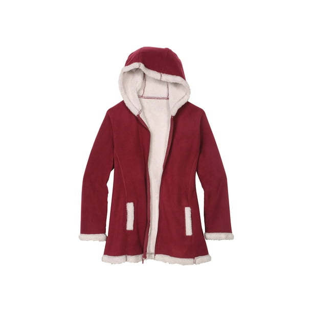 Totes Womens Fleece Zip Up Jacket Hooded Sherpa Lined Fleece Coat Black Cherry Xl