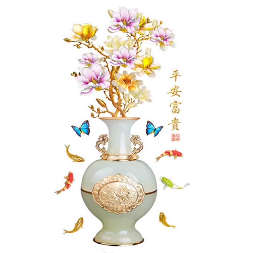 Wall Stickers, Embossed Vase Colored Flower Bedroom Wallpaper, Creative ...