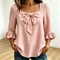 ATOYSOY Summer Blouses For Women Solid Color Geometric Neck Front Bow ...