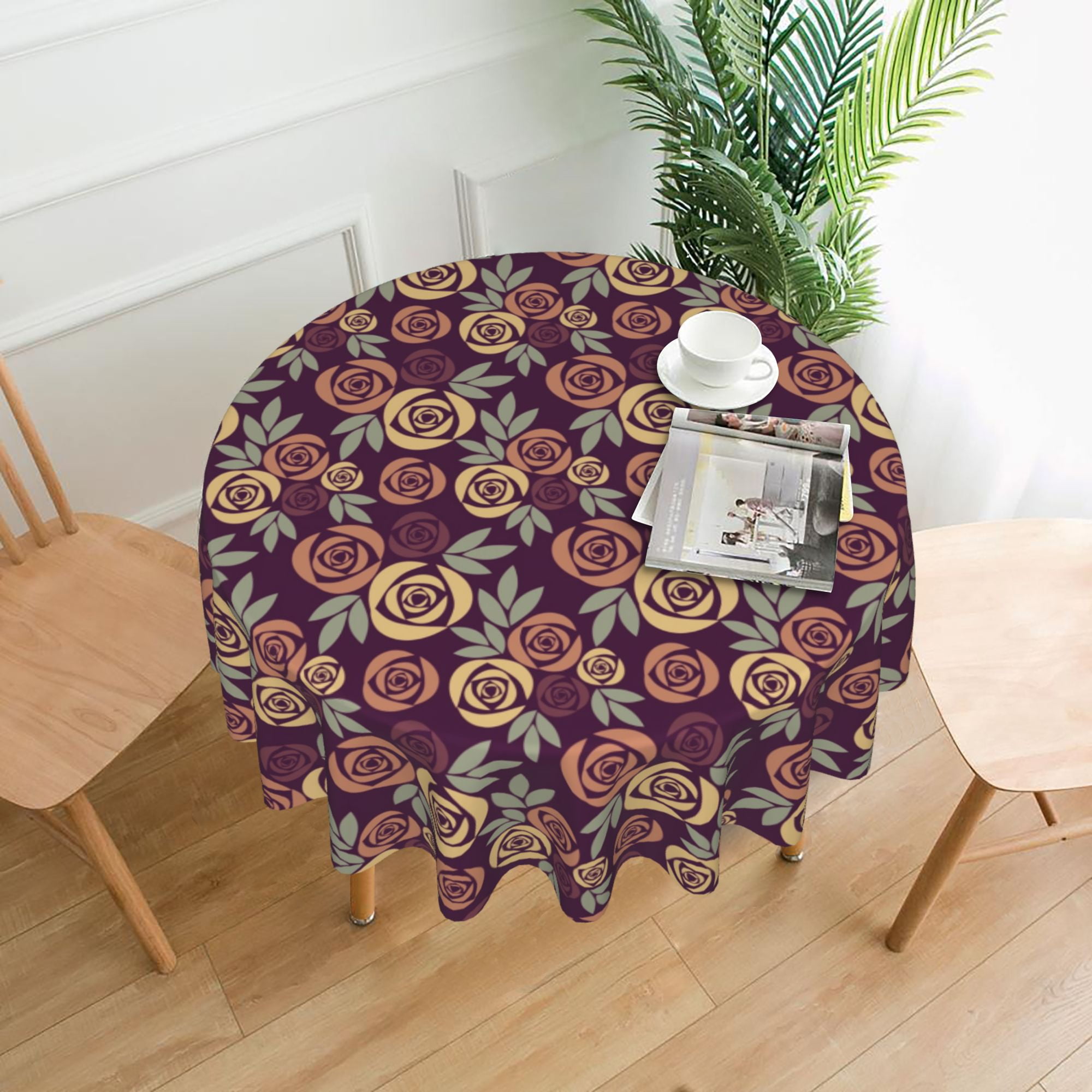 ZICANCN Round Table Cloths 60 Inch, Vintage Rose Pattern Table Cover ...