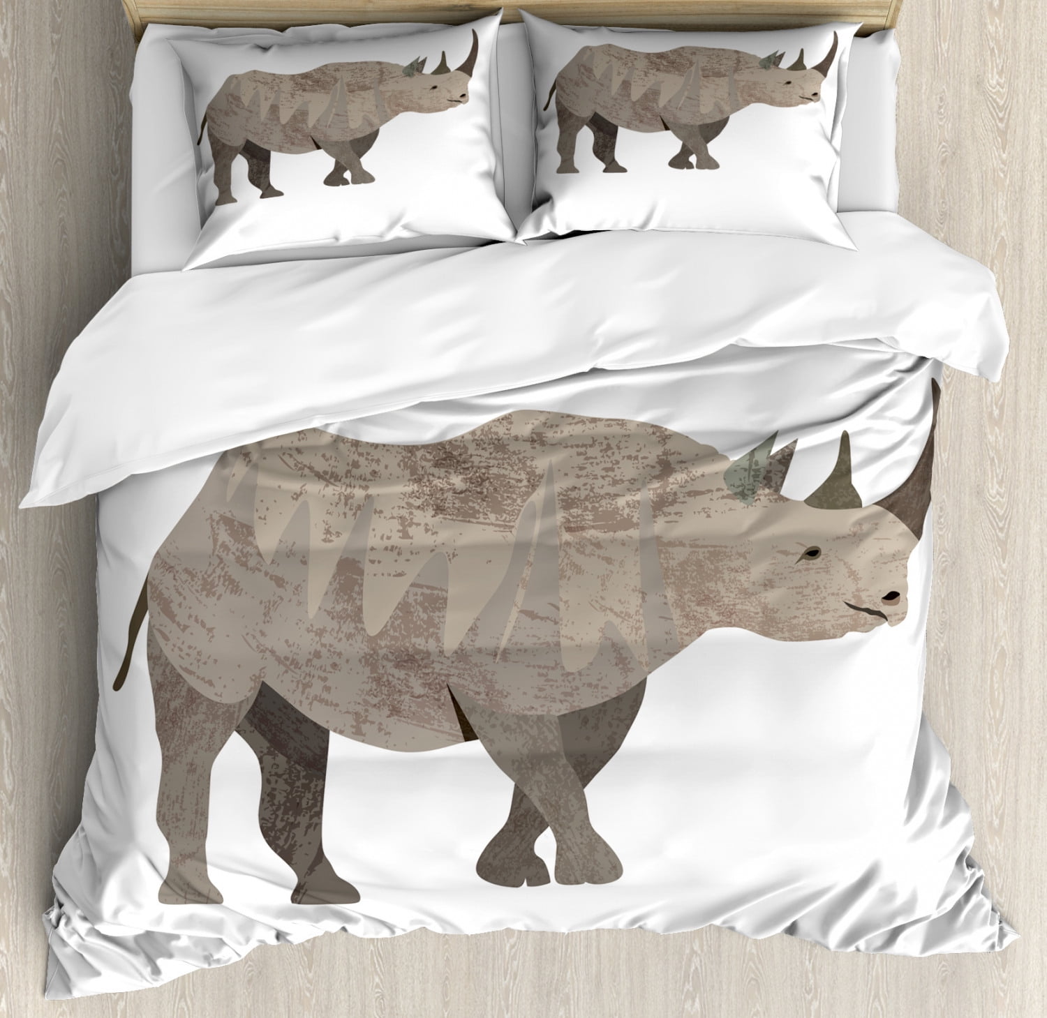 Rhino Duvet Cover Set King Size, Watercolor Detailed Rhinoceros in ...