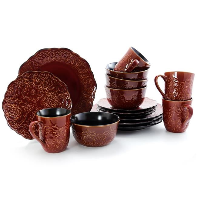 Gibson Elite 124152.16 Portina Stoneware Dinnerware Set in Rust ...