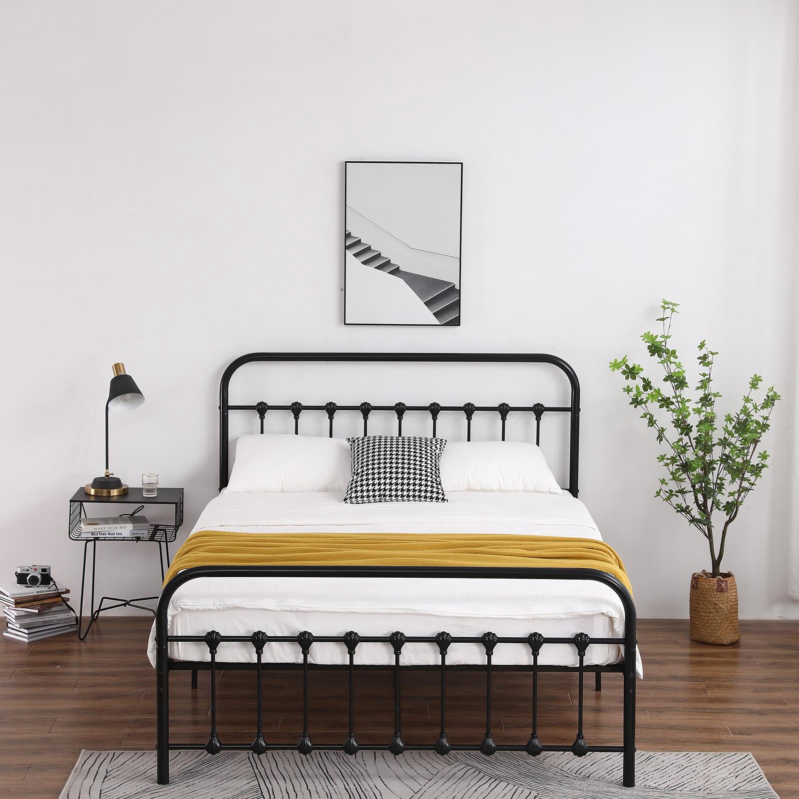 UBesGoo Black Metal Bed Frame Full Size With Headboard And Footboard