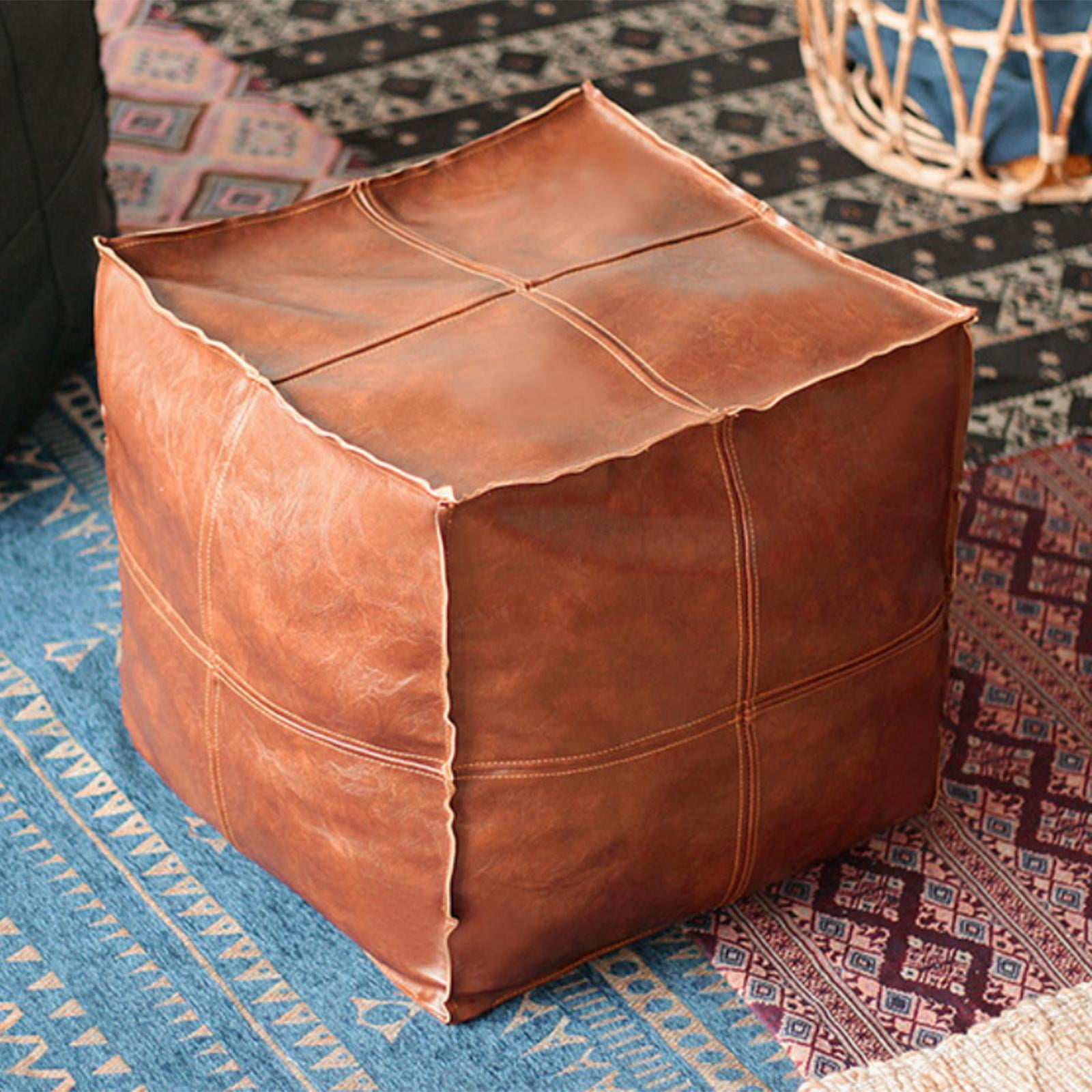 PU Leather Pouf Cover Hassock Storage Ottoman Cushion Foot Rest Cover ...