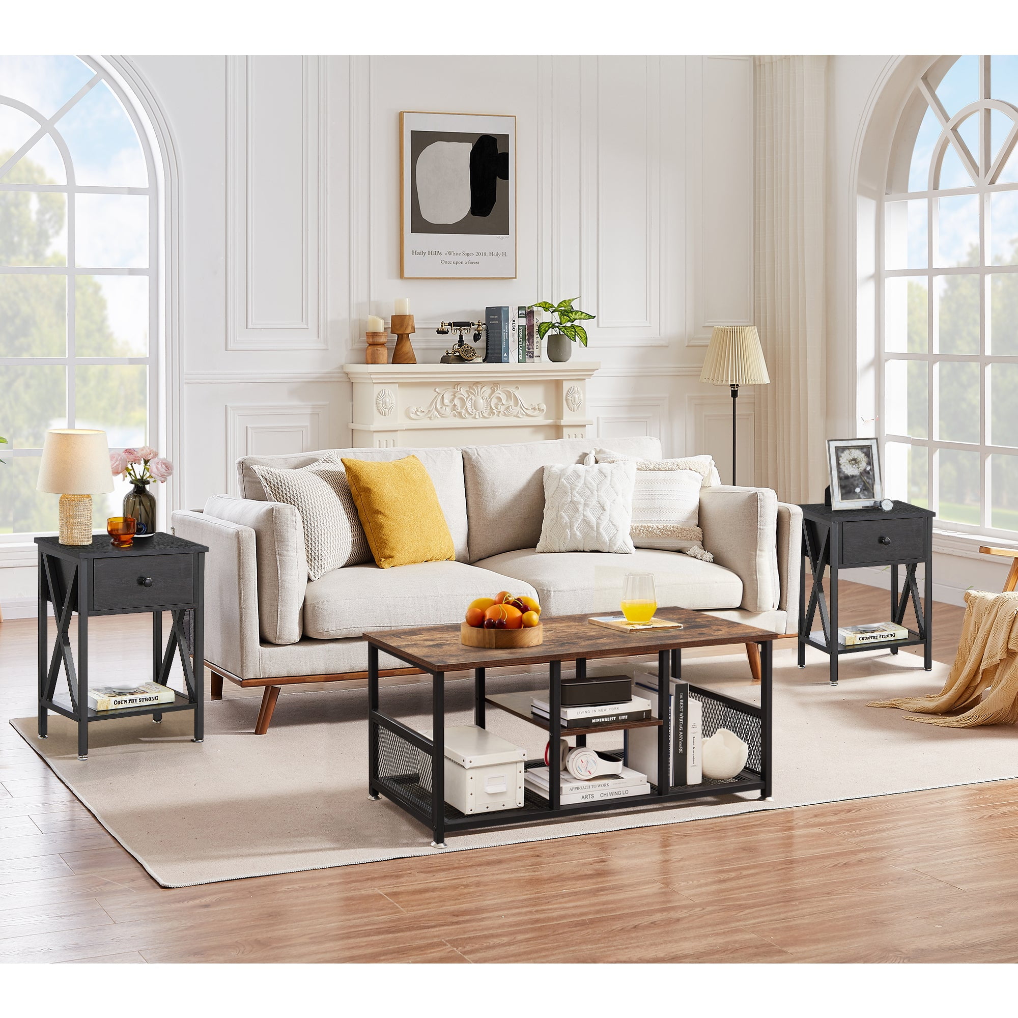 VECELO 3-Piece Coffee Table Set + 2 Side Tables, Modern Occasional ...