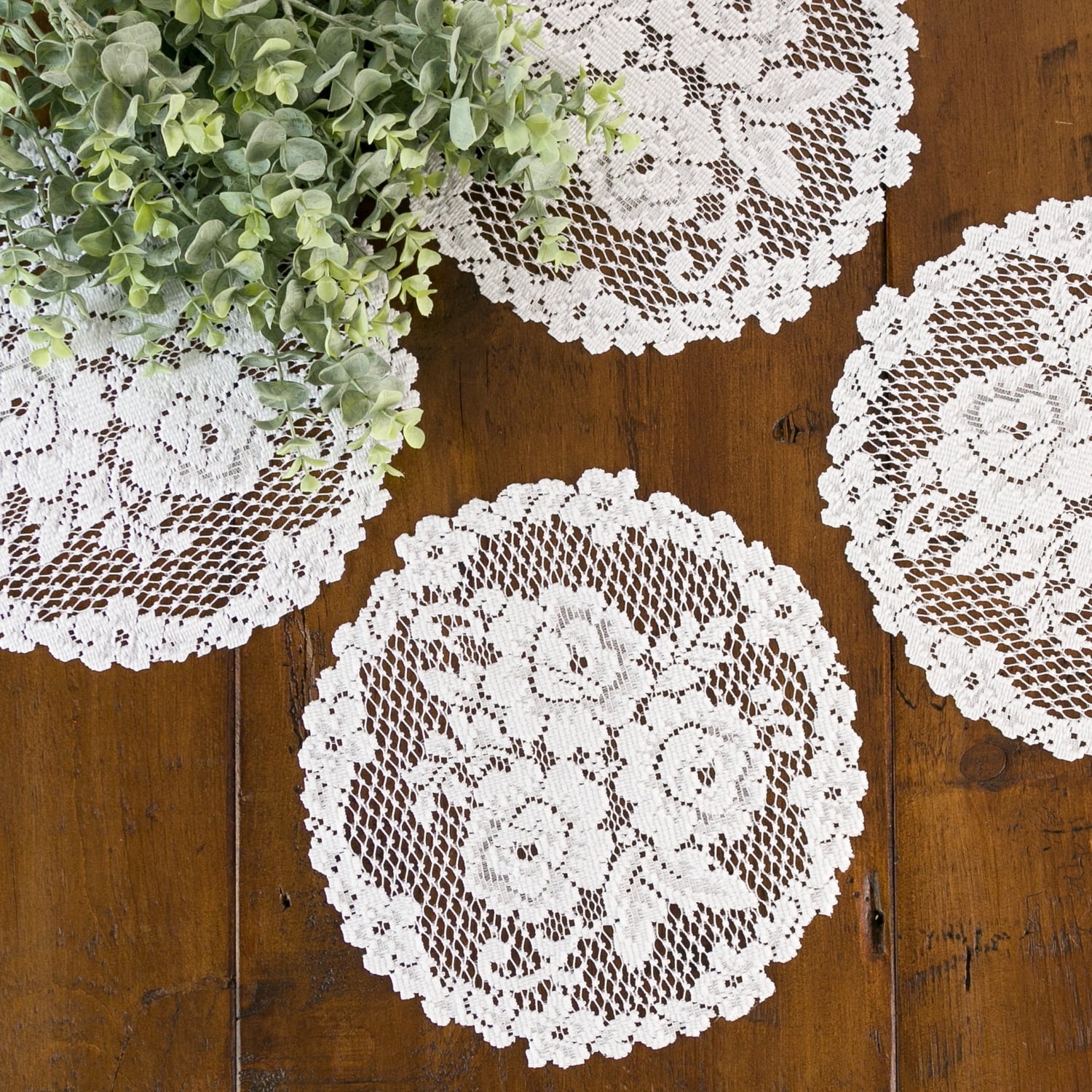 Heritage Lace Victorian Rose 11 in. Round Doily - White - Set of 4 ...