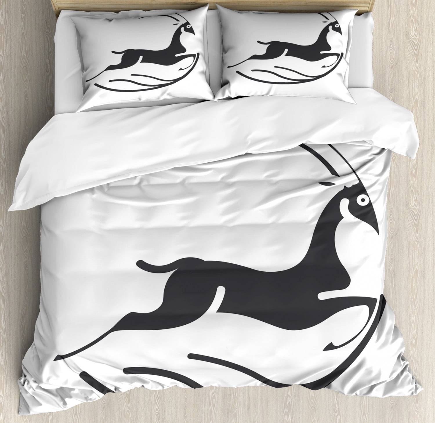 Antelope Duvet Cover Set Queen Size, Monochrome Style Graphic Image of ...
