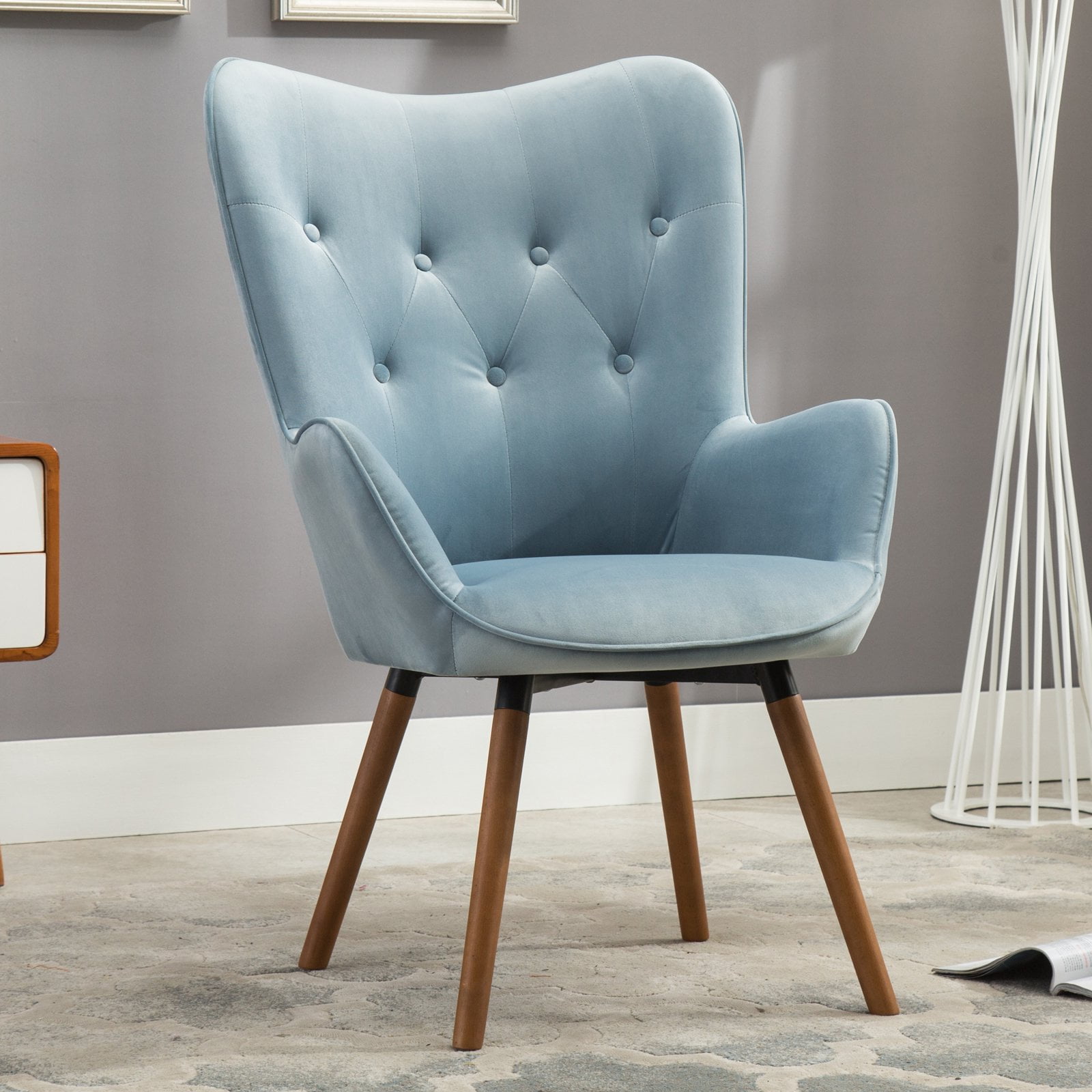 Roundhill Furniture Doarnin Wingback Chair, Blue - Walmart.com