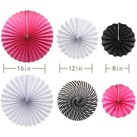 Pink White Black Hanging Paper Party Decorations, Round Paper Fans Set ...