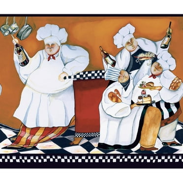 Whimsical Waiters Chef Kitchen Wallpaper Border Browns FK78454 ...