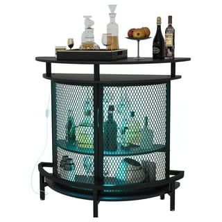 VECELO Home Bar Unit, Oval Bar Table with Wood Counter Top and Wine ...