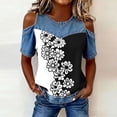Denim Patchwork Summer Tops for Women Floral Print Dressy Cold Shoulder ...
