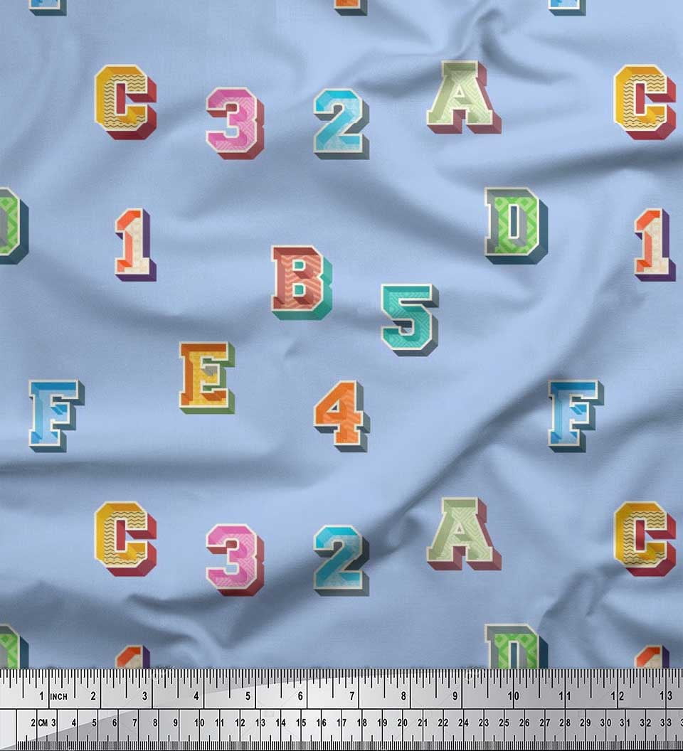 Soimoi Satin Silk Fabric Numbers & Alphabets Text Print Fabric by The ...