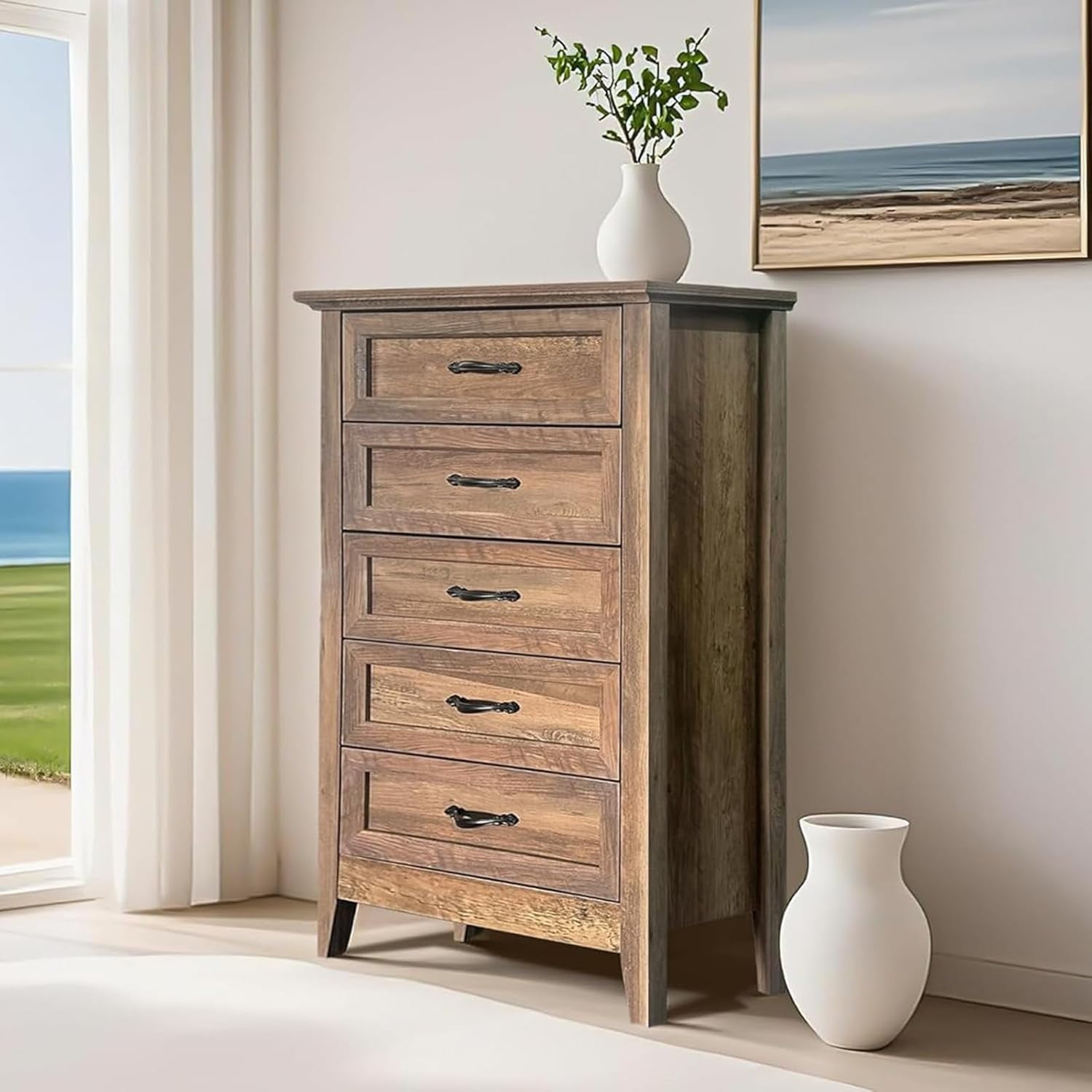 Click here for Qiyun 5 Drawers Dresser For Bedroom  Wood Tall Chs... prices