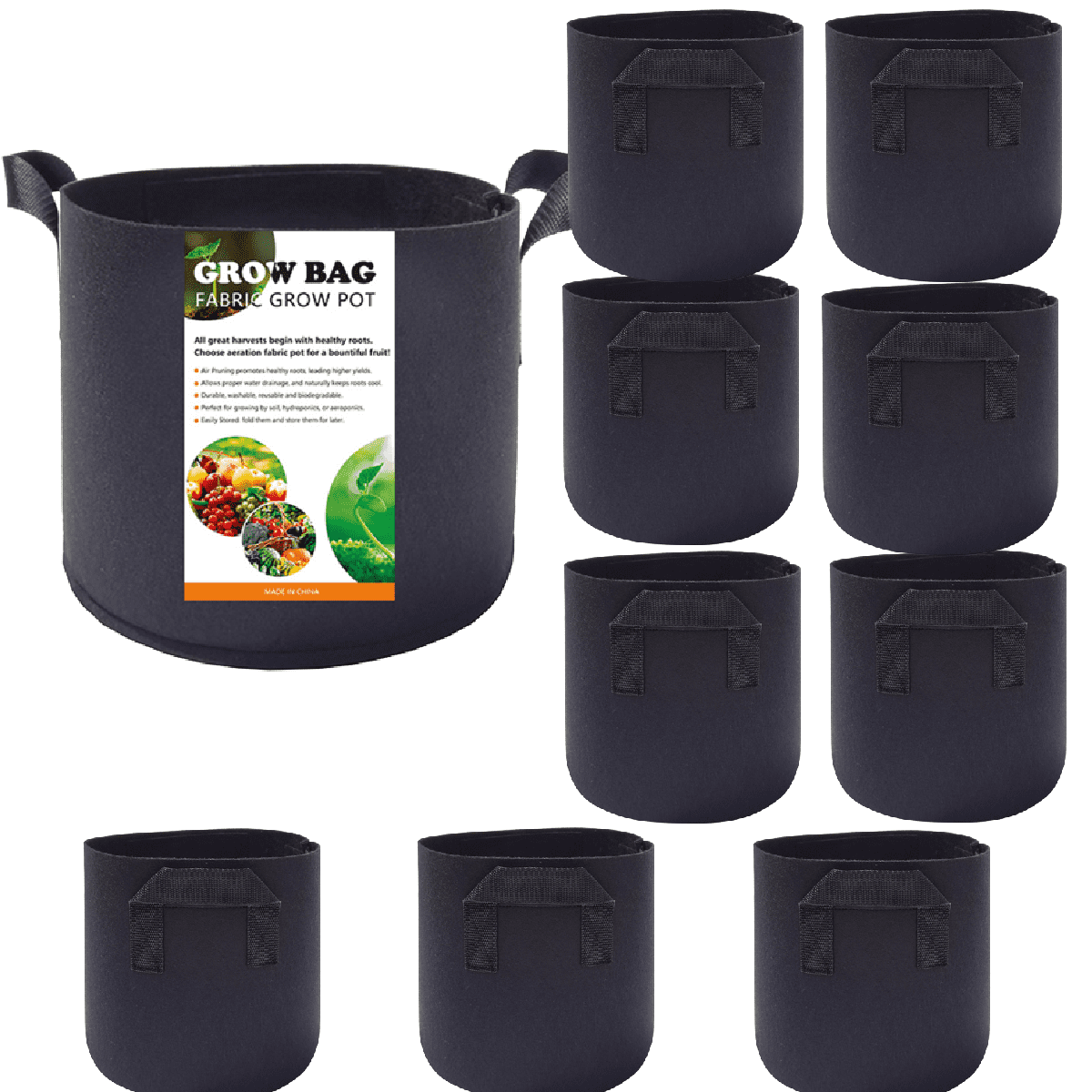 TRIANU 10 Pack Fabric Pots, 3 Gallon Aeration Grow Bags, Thick Nonwoven ...