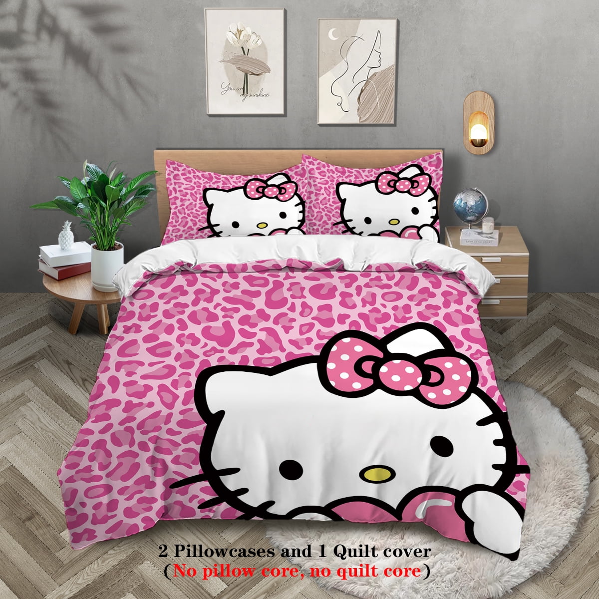 Click here for Unbranded 3-Piece Cartoon Pink Hello Cat Print Duv... prices
