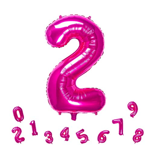 32 Inch Pink Number 2 Balloons Foil Ballon Digital Birthday Party ...