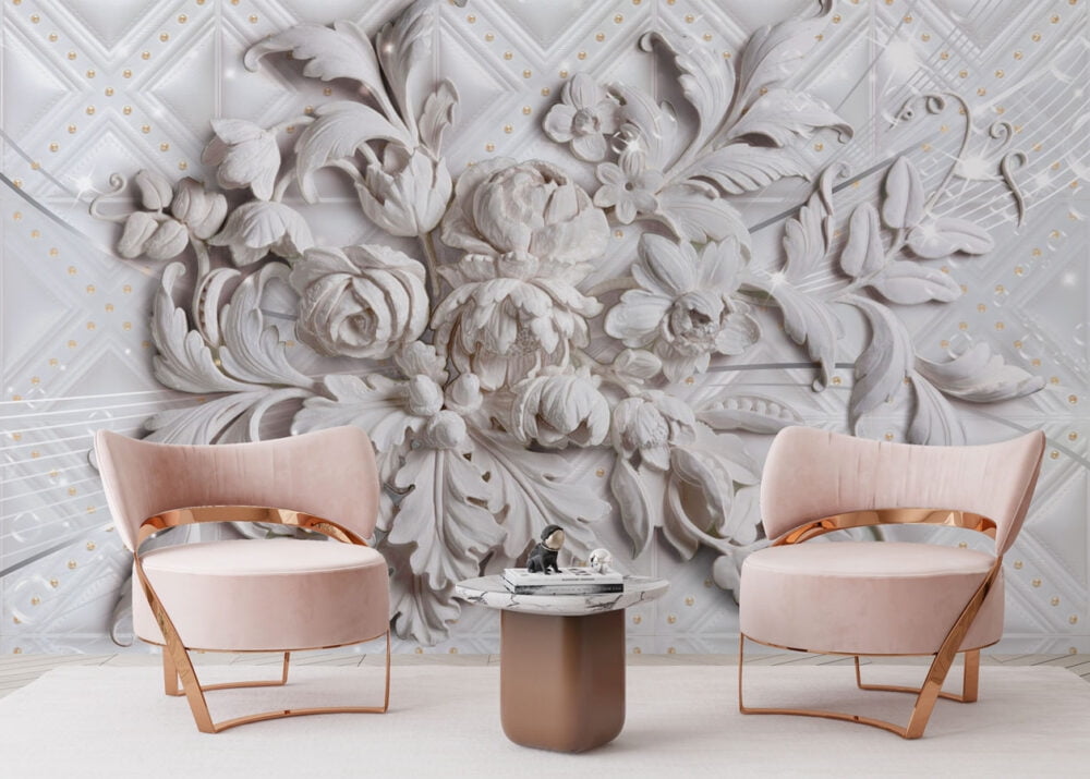 Muravie Flowers On Geometric Patterns With 3D Look Wallpaper - Walmart.com