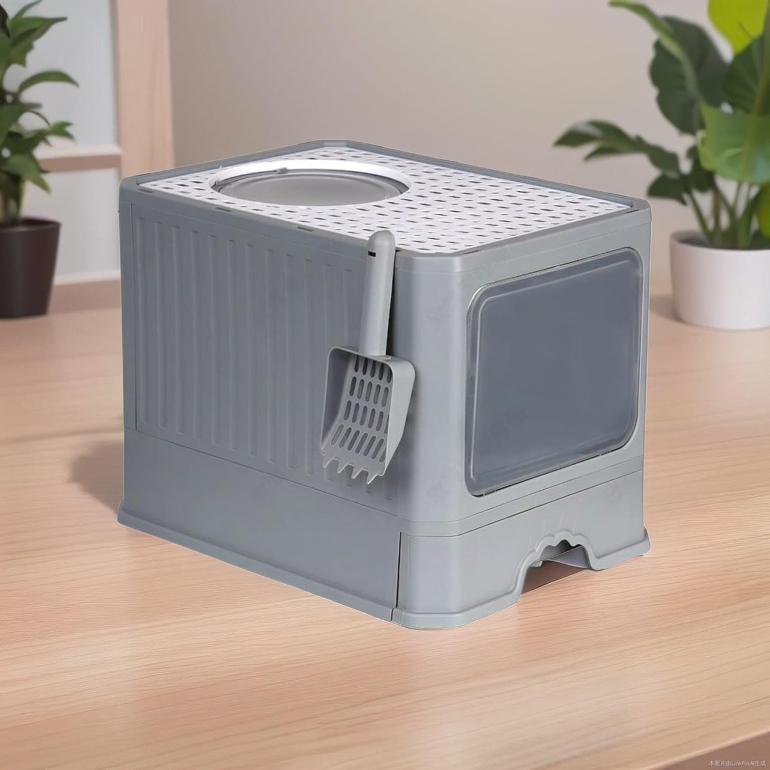 SHIQI-Foldable Cat Litter Box, Extra Large Front Entry Enclosed Cat ...