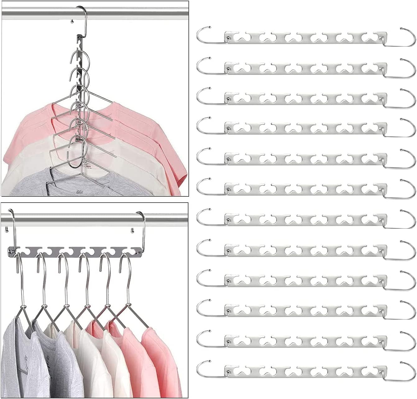 TRIANU Magic Clothes Hangers Smart Closet Saver Pack of 12 – Heavy-Duty Chrome Steel, Space ...